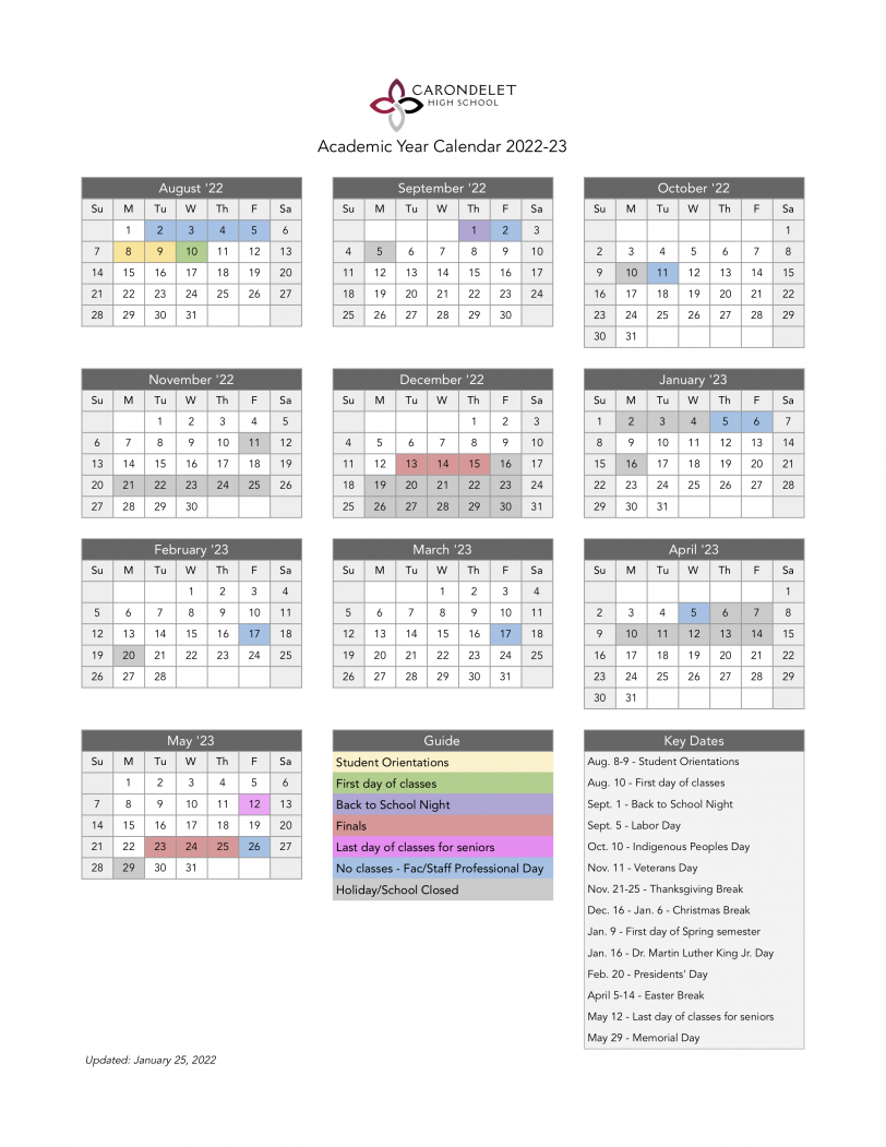 Academic Year Calendar Carondelet High School Academic Year Calendar Carondelet High School